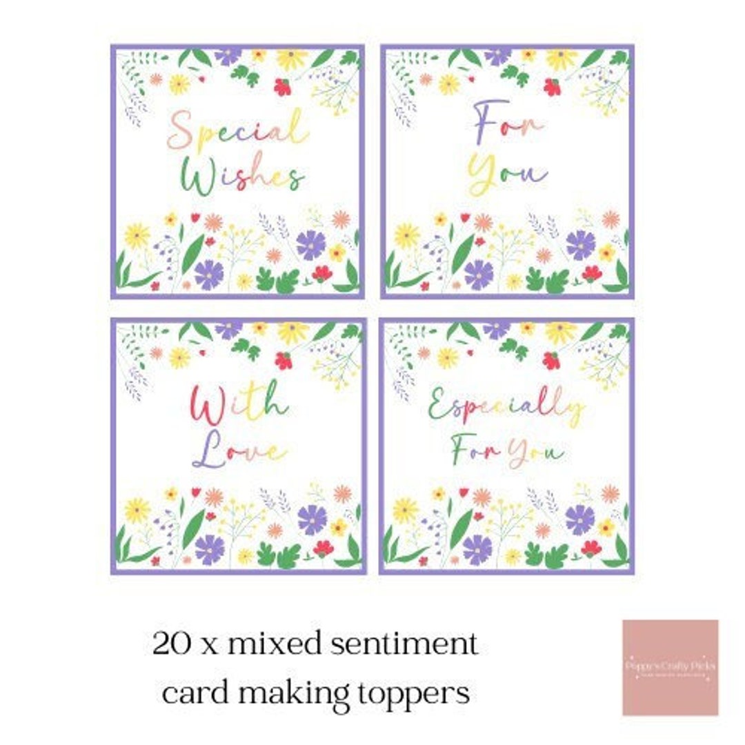 20 Floral Patterned Sentiment Toppers, Cardmaking Supplies, Make Your ...