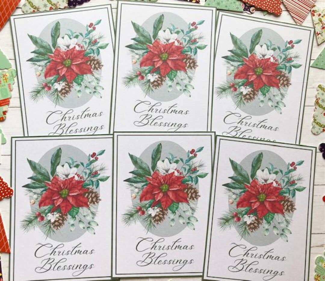 6 Floral Christmas Blessings Card Toppers, Christmas Card Making ...