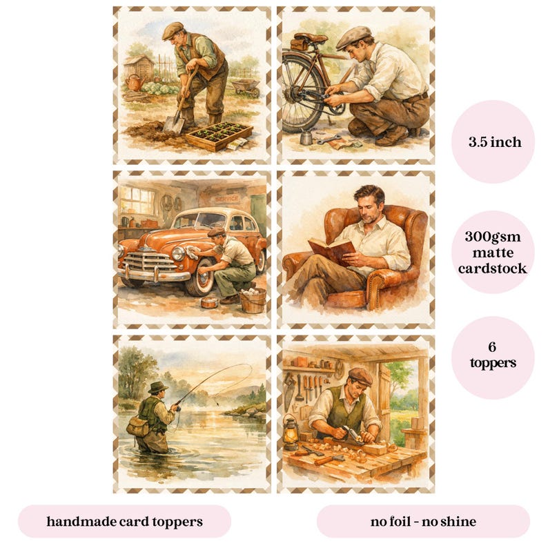 Vintage Masculine Hobby Card Toppers for Birthday Card Making ...