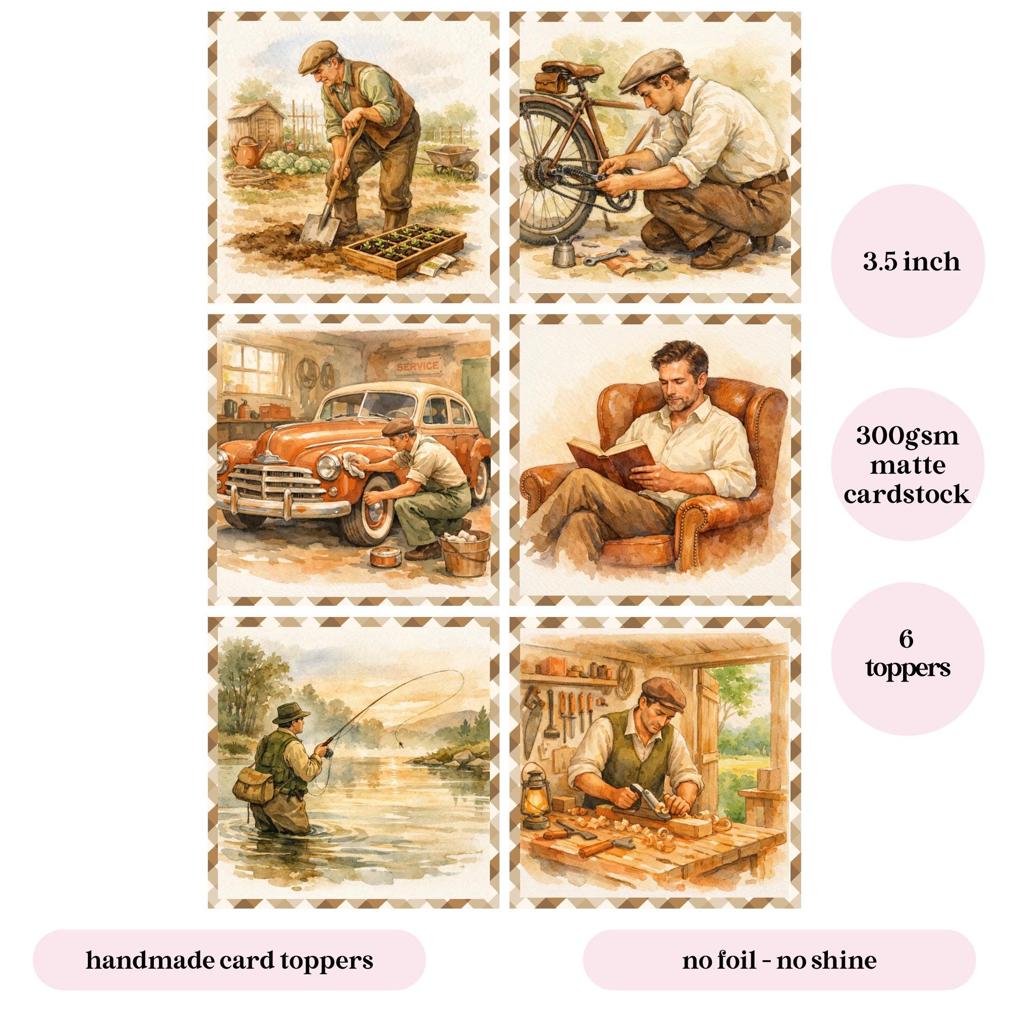Vintage Masculine Hobby Card Toppers for Birthday Card Making ...