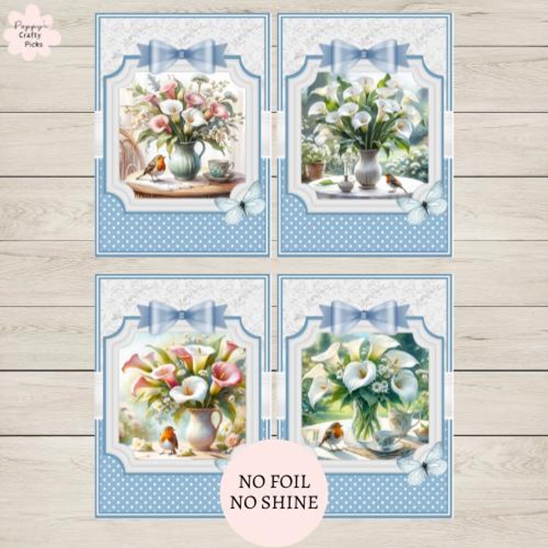 4 Calla Lily Flowers & Robin Card Toppers, Bereavement Card Making ...