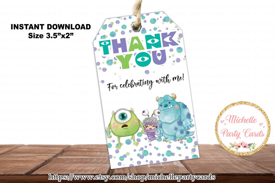 INSTANT DOWNLOAD Monster Favor Tag, Monster Favor Tags, Thank You Tags ...