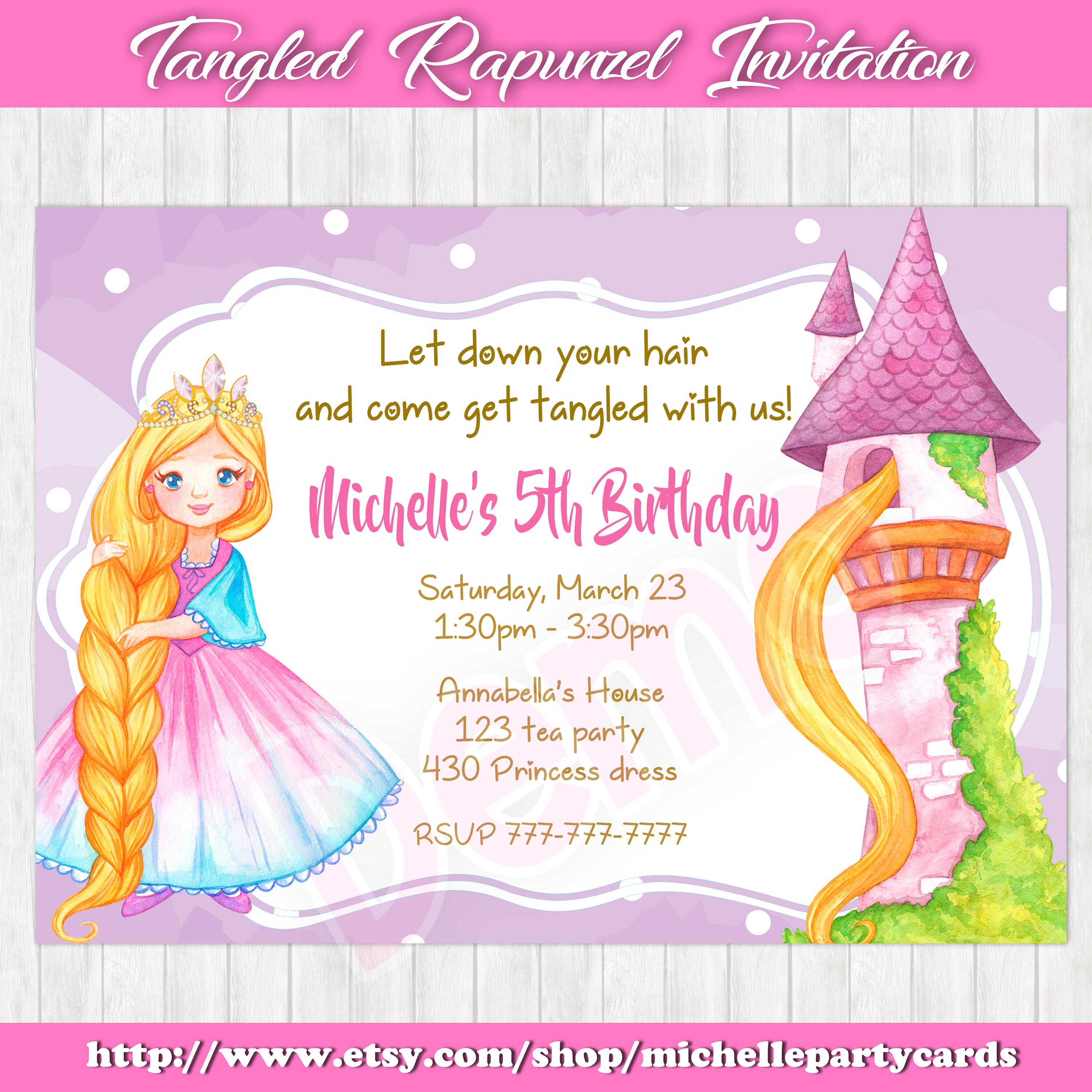Tangled Rapunzel Invitation Tangled Birthday Princess | Etsy