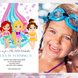Princess Pool Party Invitation With Photo, Pool Party Invite, Pool ...
