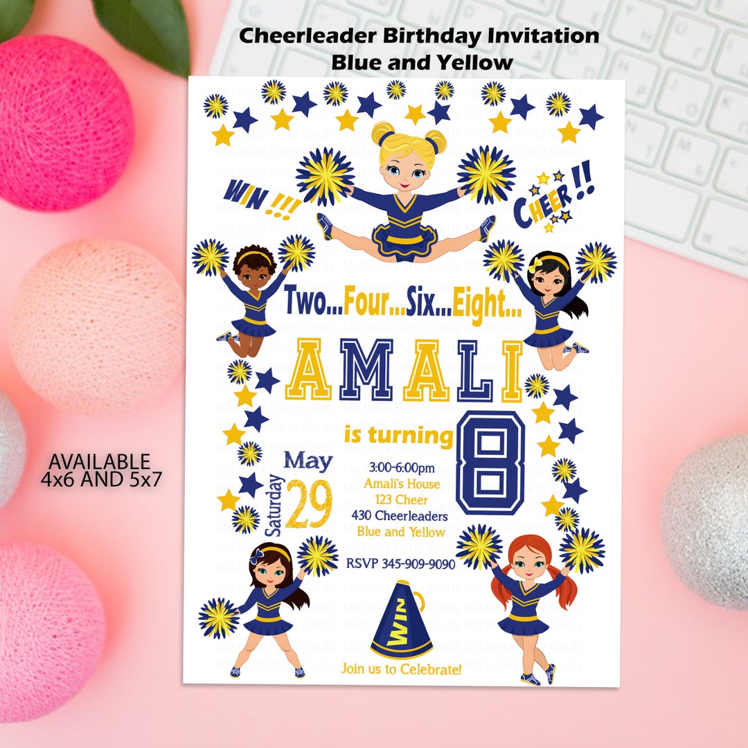 Cheerleader Invitation, Cheerleader Birthday Invitation, Cheerleader ...