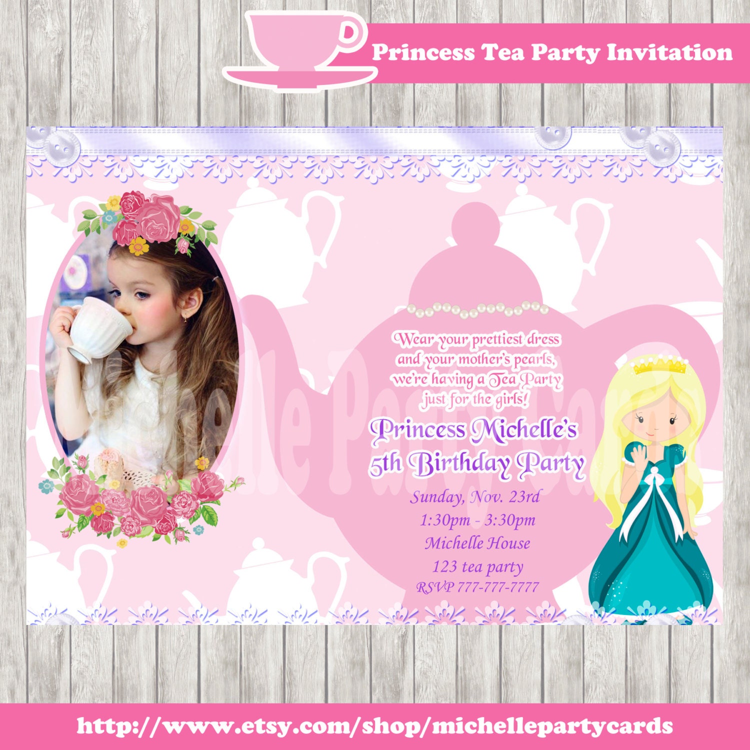 Princess Tea Party Invitation Photo Princess Costume Invite | Etsy