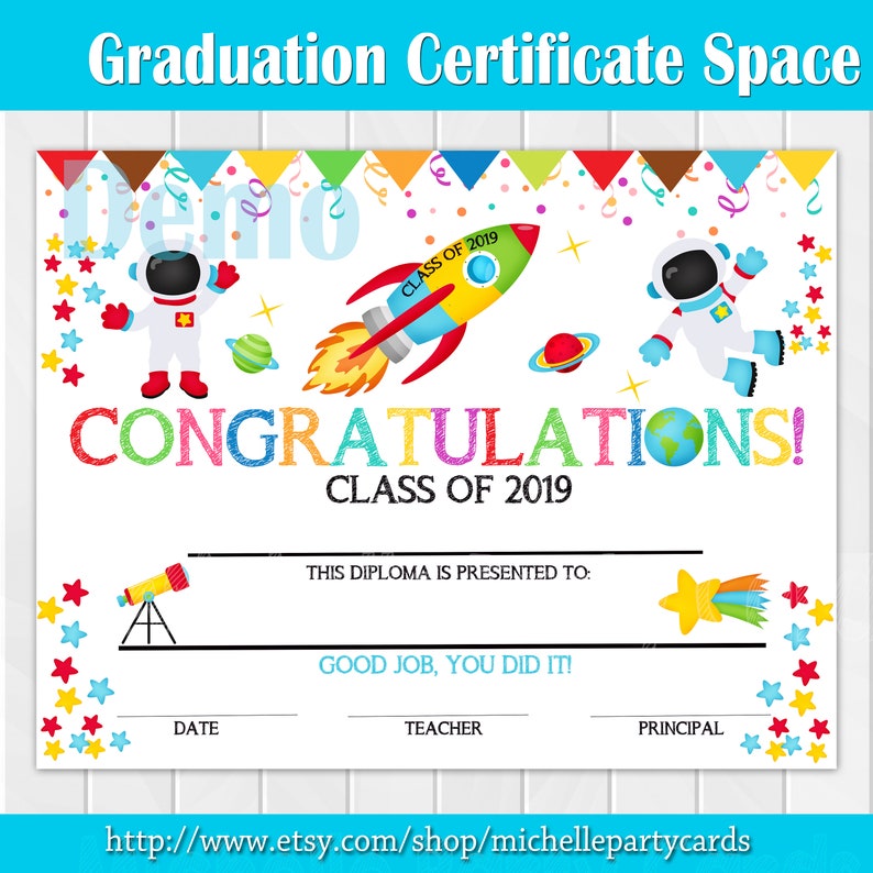 Graduation Certificate Space INSTANT DOWNLOAD Certificate | Etsy