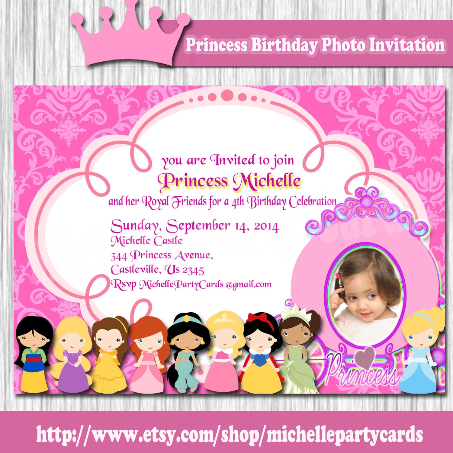 Princess Birthday Photo Invitation-princess Party Photo Invite | Etsy