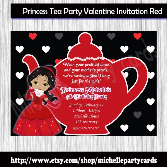 Princess Tea Party Valentine Invitation Red Valentine | Etsy