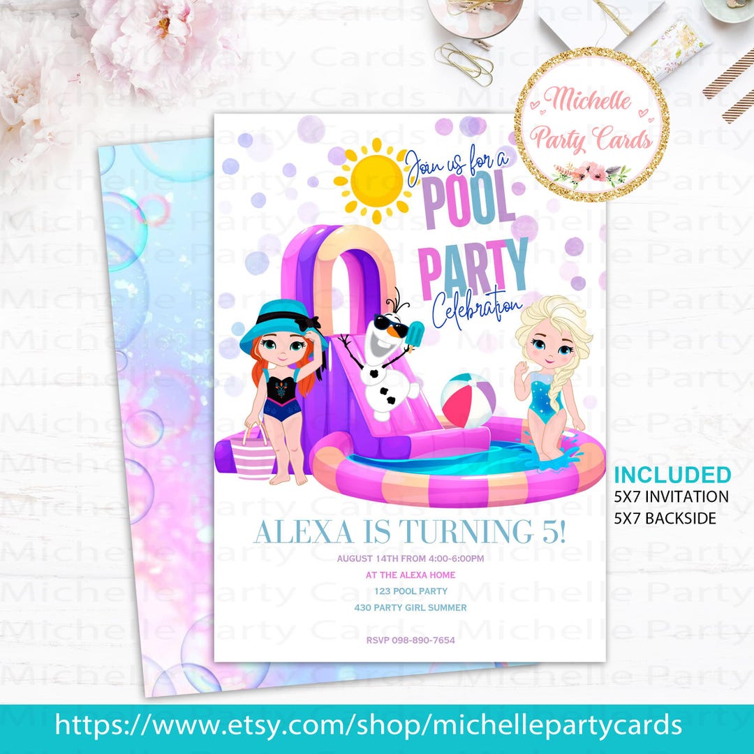 Summer Frozen Pool Party, Princess Pool Party, Water Slide Party ...