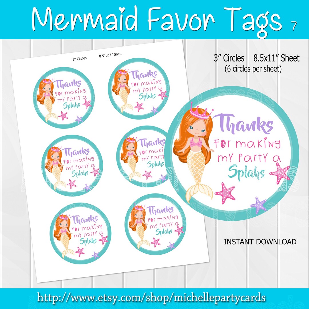 Mermaid Favor Tags, Mermaid Birthday Thank You Tag, Party Decorations ...