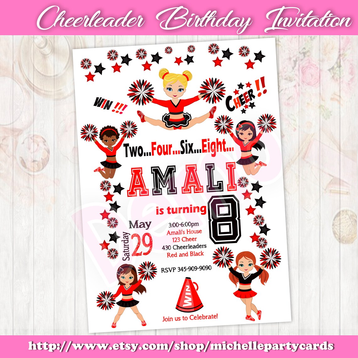 Cheerleader Invitation Cheerleader Birthday Invitation - Etsy