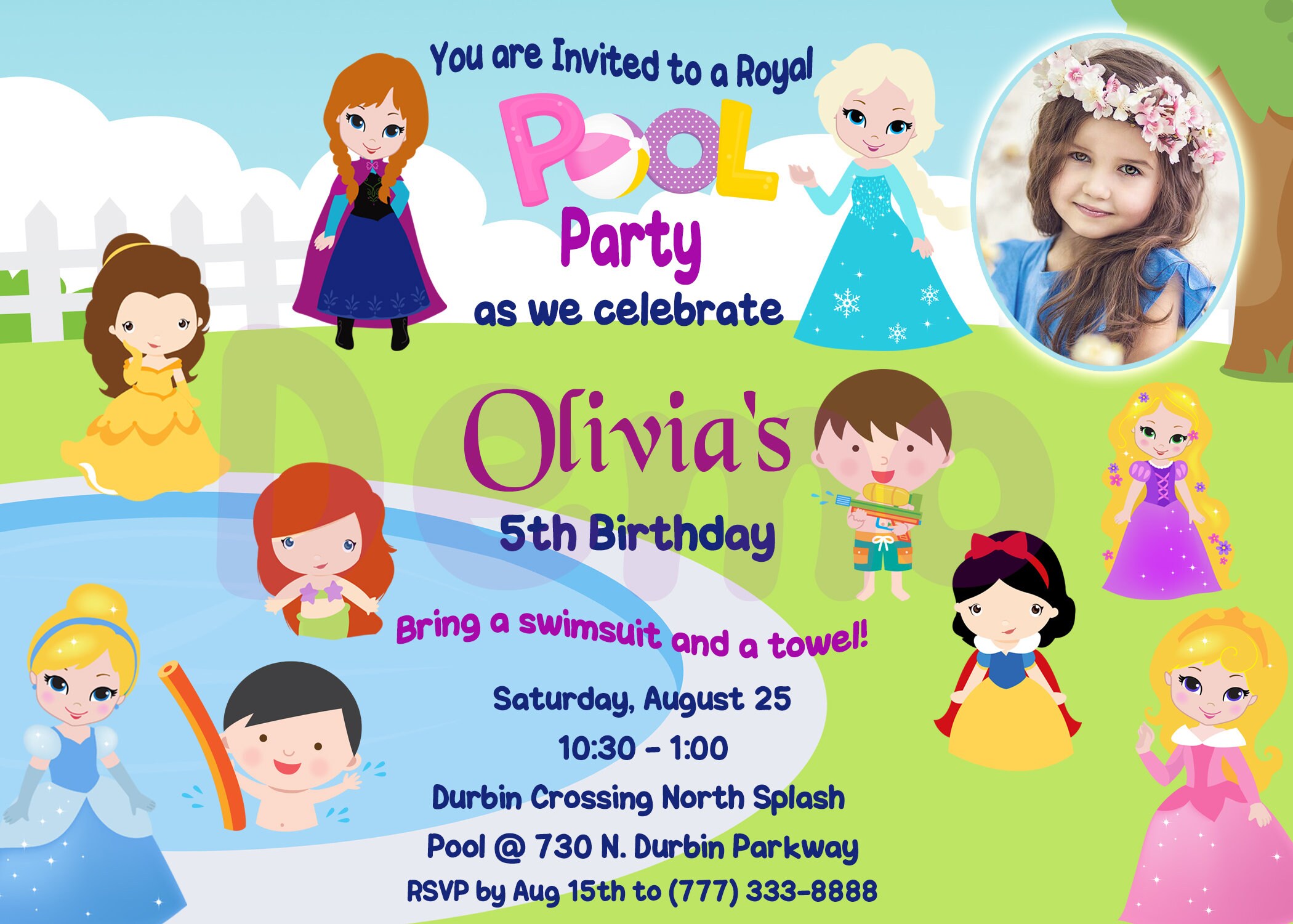 Princess Pool Party Invitation-Splash boys and princess-pool | Etsy