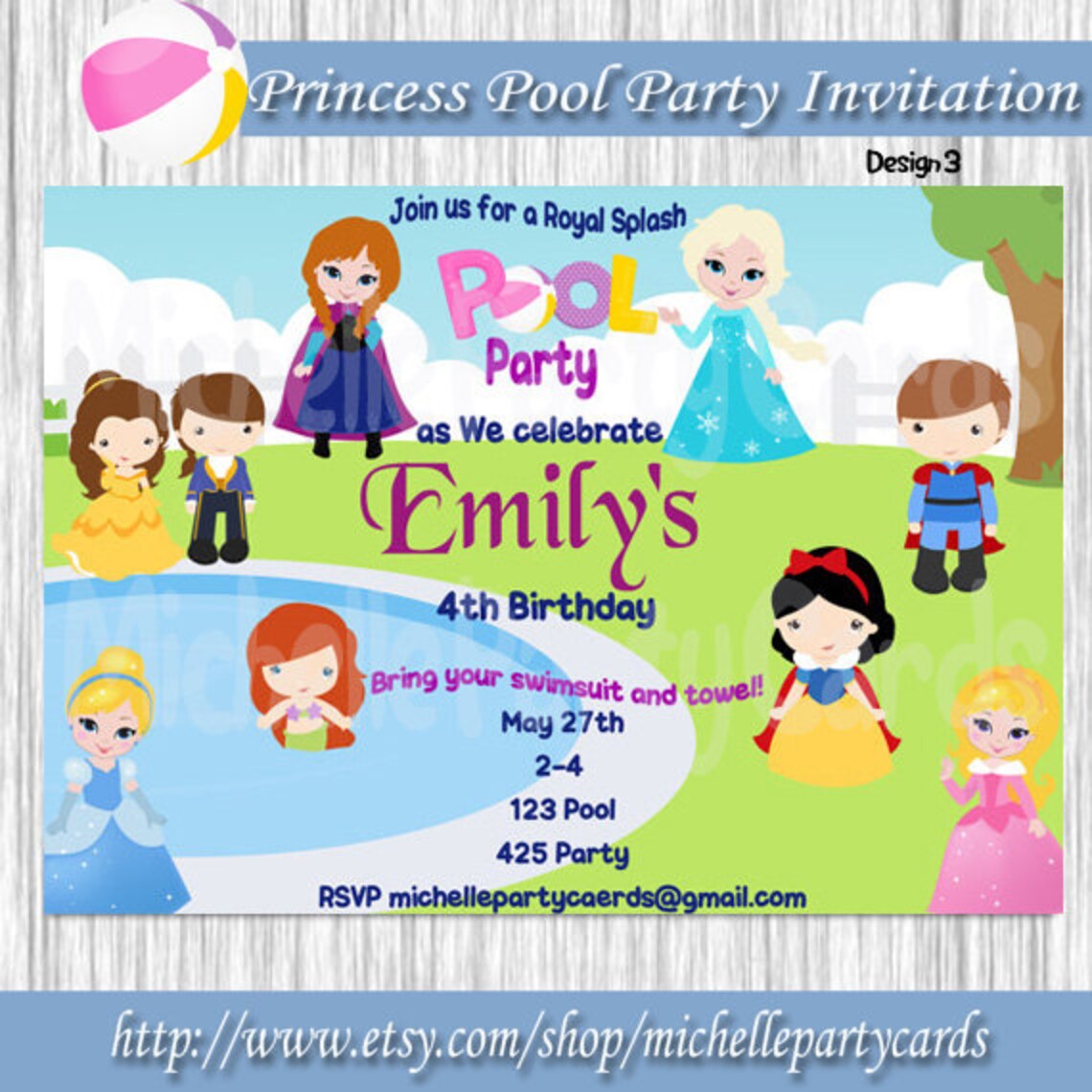 Princess Pool Party Invitation-splash Boys and Princess-pool - Etsy