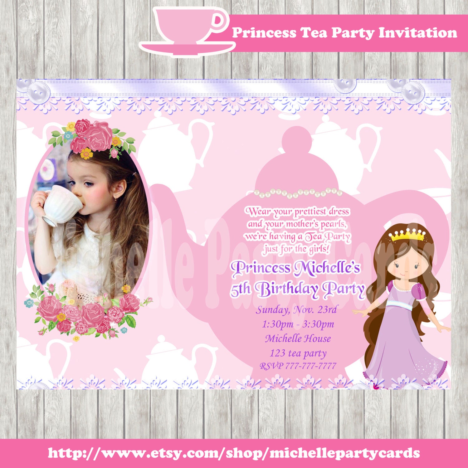 Princess Tea Party Invitation Photo Princess Costume Invite | Etsy
