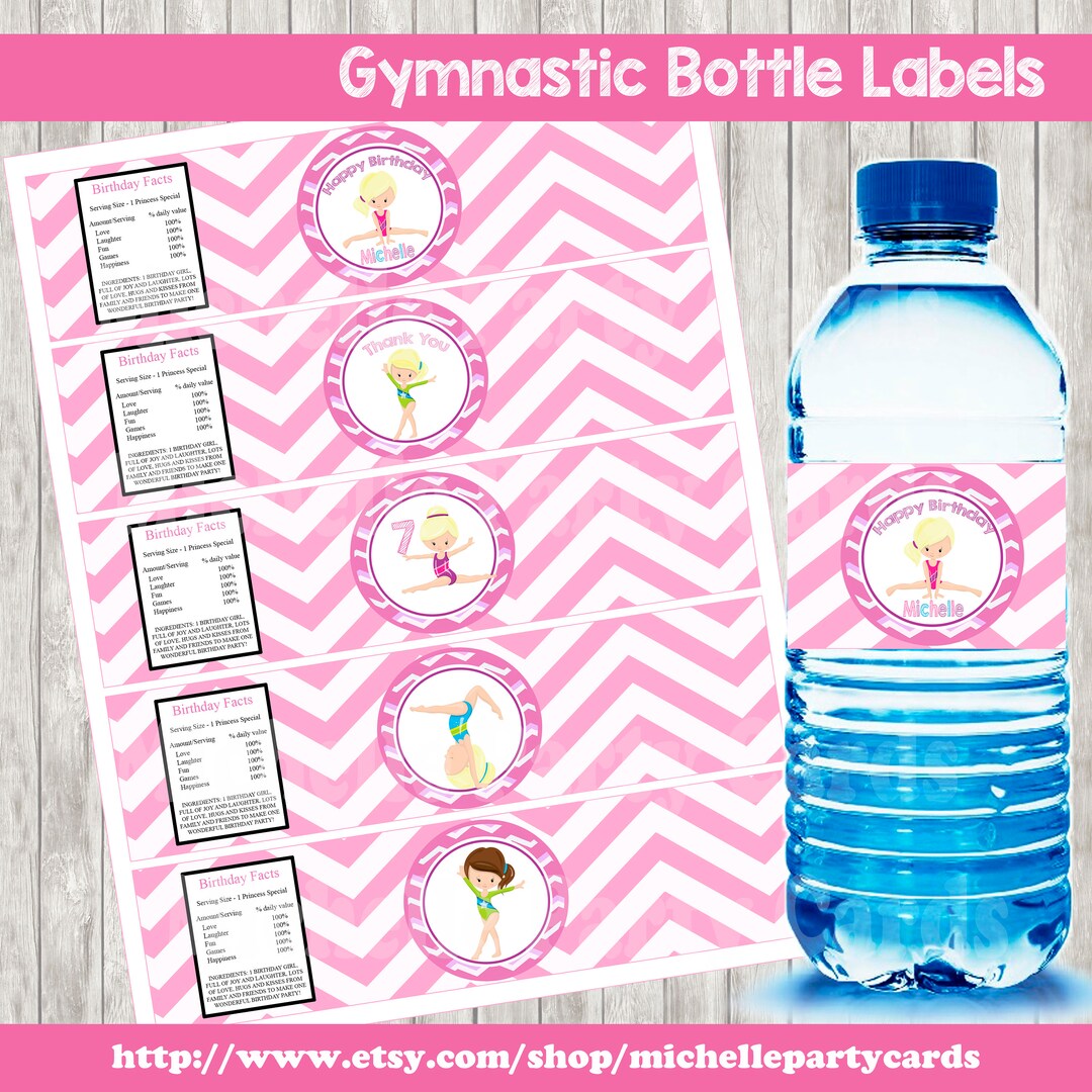 Gymnastic Bottle Labels, Gymnastic Water Labels, Gymnastic Decoration ...
