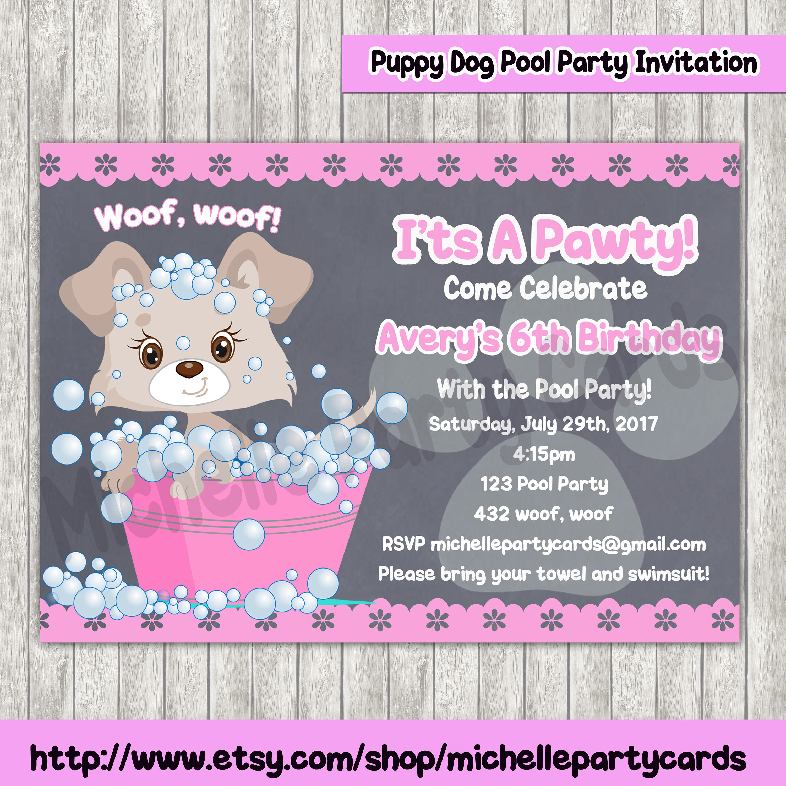 Puppy Dog Pool Party Invitation Birthday Party Dog - Etsy UK