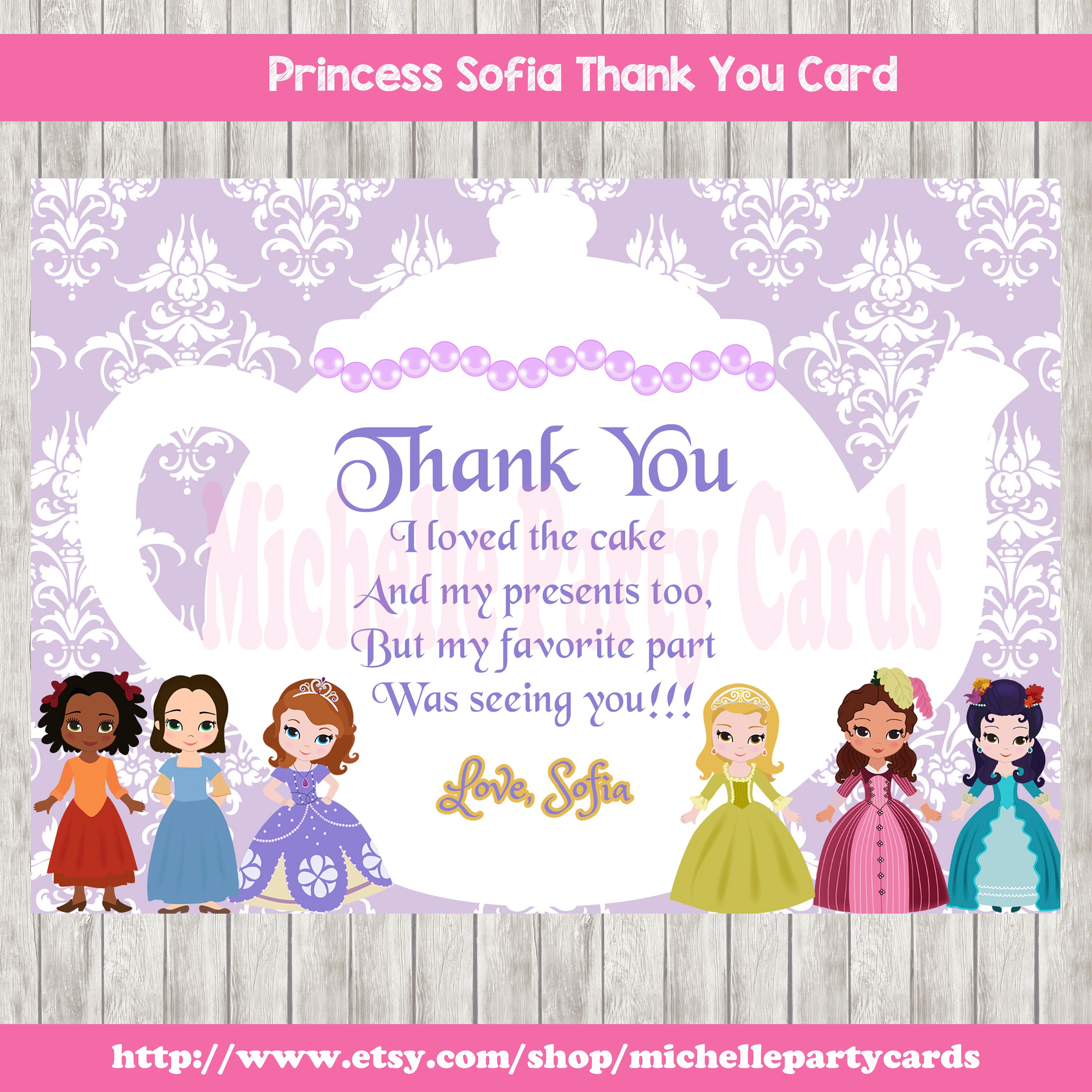 Princess Sofia Thank You Card Princess Party Tea Party Thank | Etsy