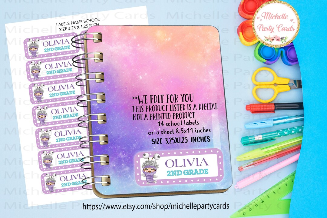 Digital File, Labels Name Monster, School Labels Name, School Supply ...
