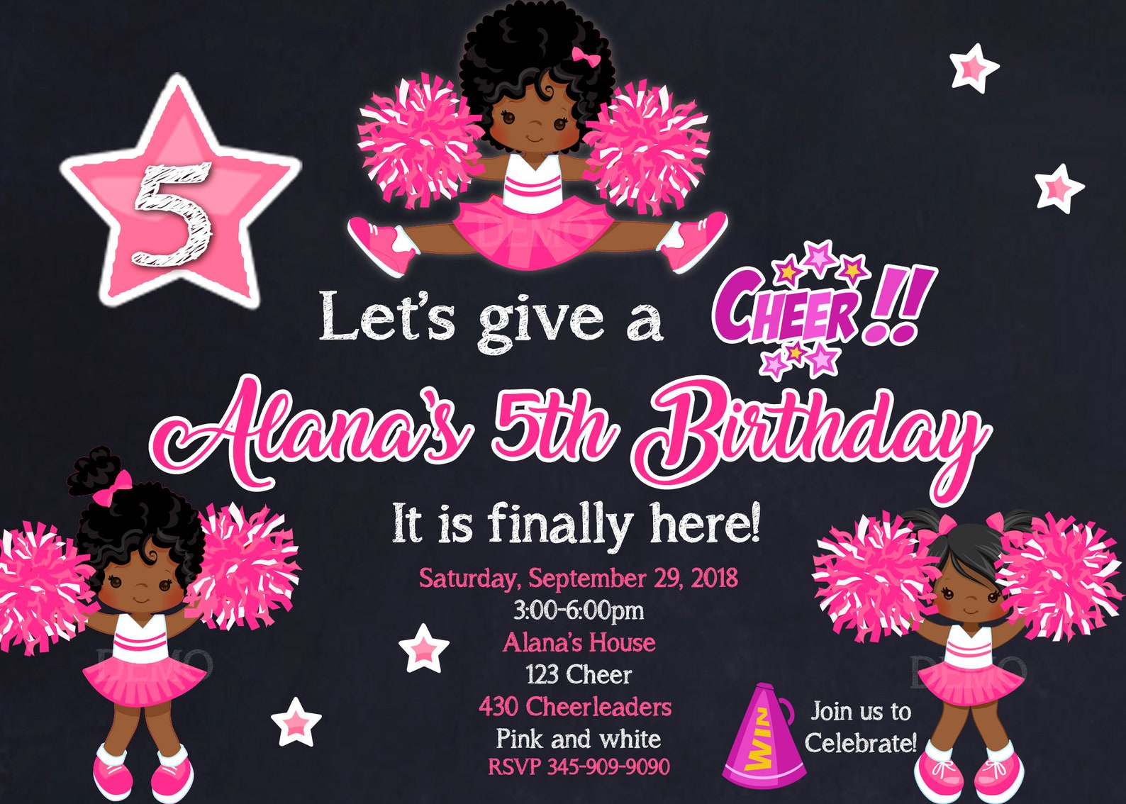 Cheerleader Party Invitation Cheer Invite Cheerleading - Etsy