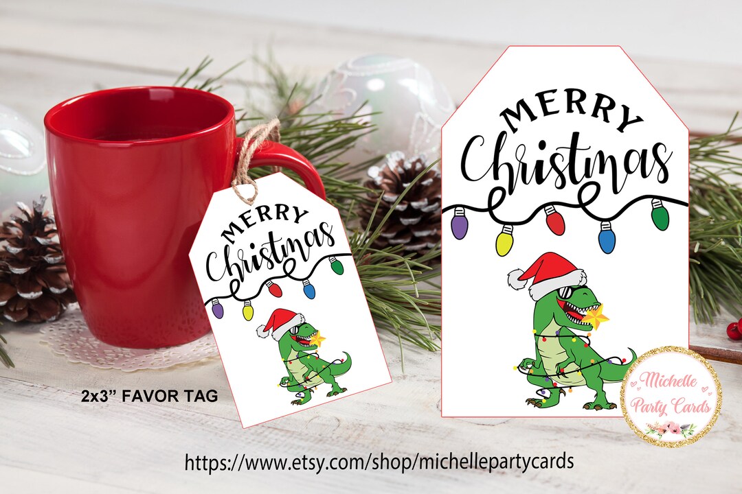 INSTANT DOWNLOAD Favor Tag Christmas Dino Rex, Favor Tag Dinosaur - Etsy