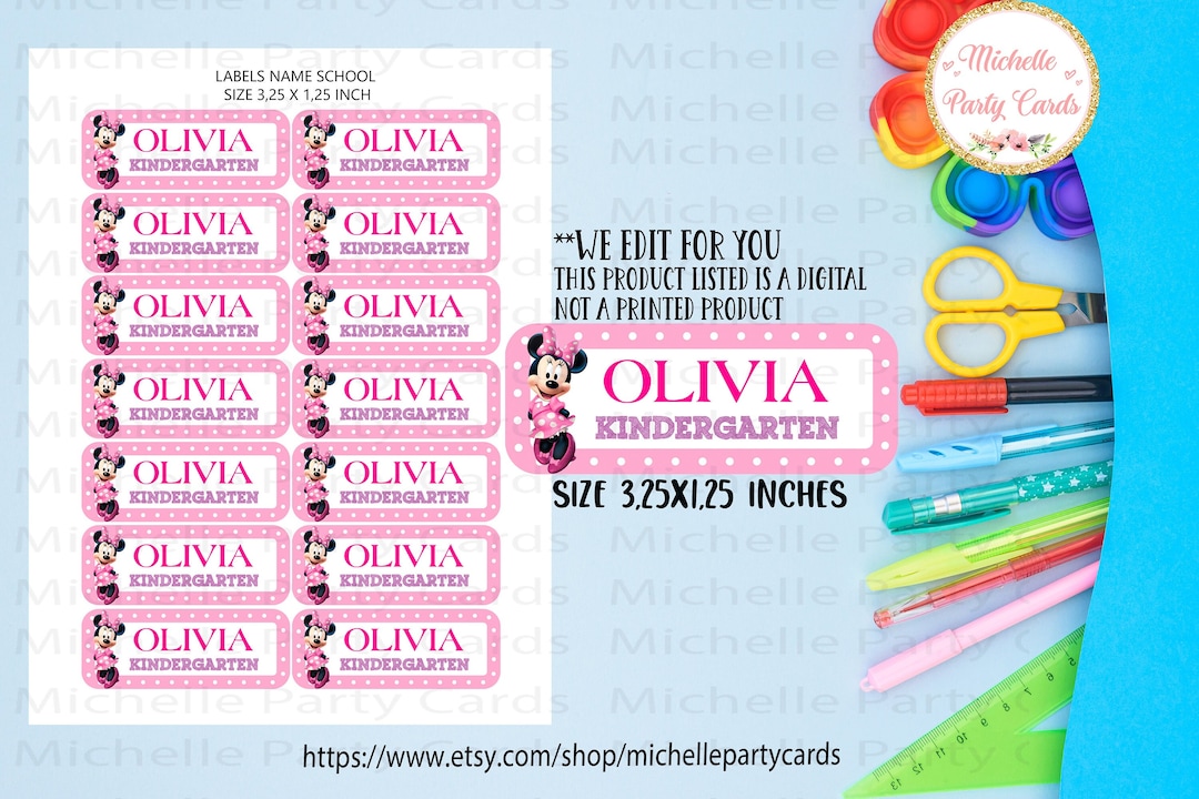 Digital File Only, Minnie Mouse Labels, Minnie School Labels, Minnie ...