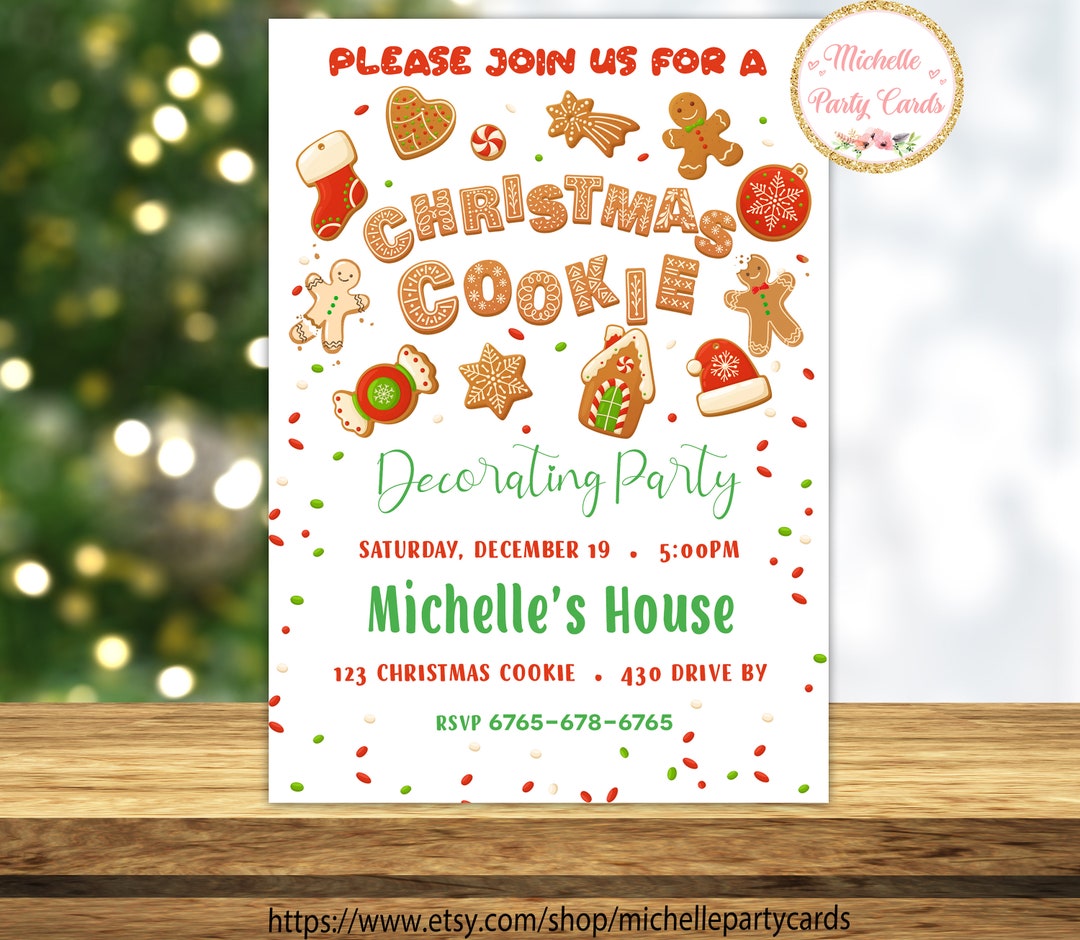 Christmas Cookie Decorating Party Invitation, Christmas Party, Cookie ...