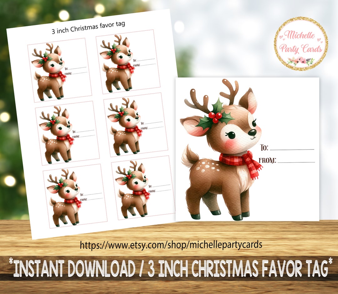 INSTANT DOWNLOAD, Reindeer Favor Tag - Etsy