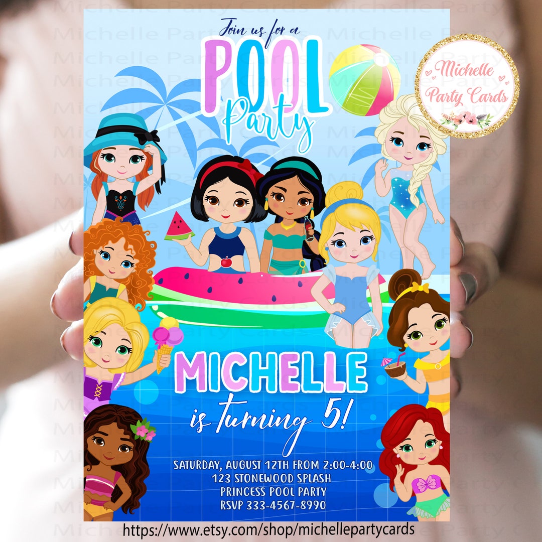 Princess Birthday, Pool Party, Princess Pool Party, Princess Invitation ...