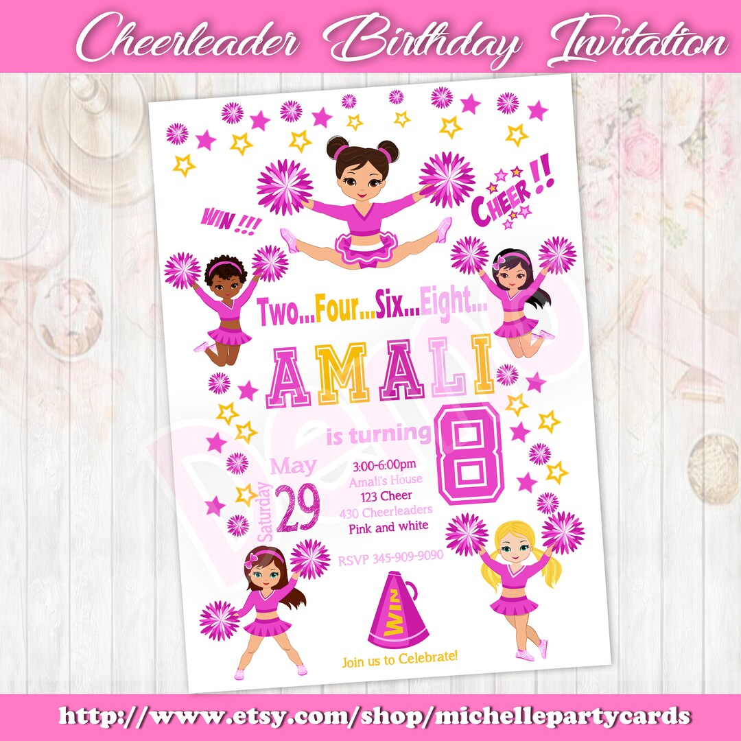 Cheerleader Invitation, Cheerleader Birthday Invitation, Cheerleader ...