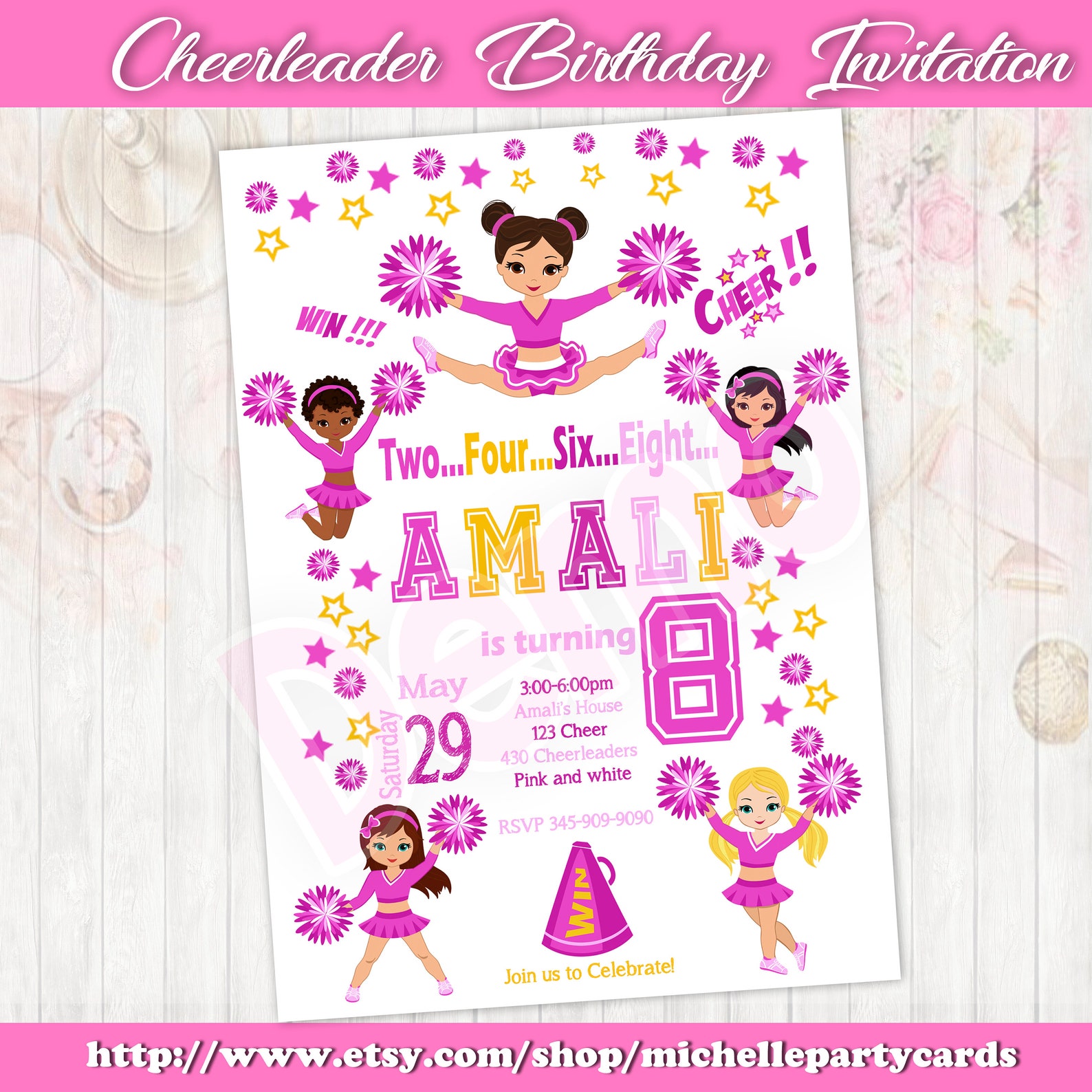 Cheerleader Invitation Cheerleader Birthday Invitation | Etsy