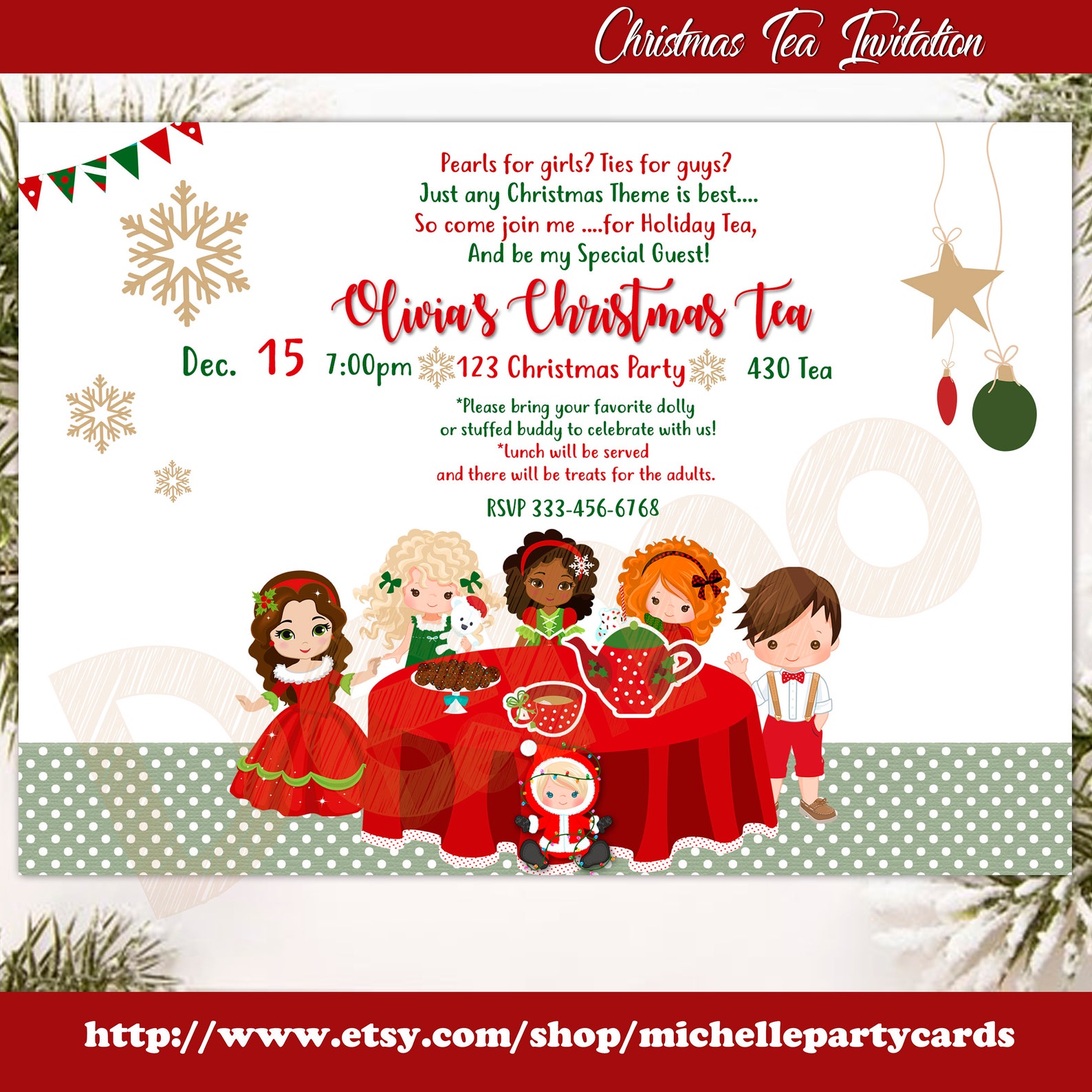 Christmas Tea Invitation Christmas Tea Invitation Holiday - Etsy