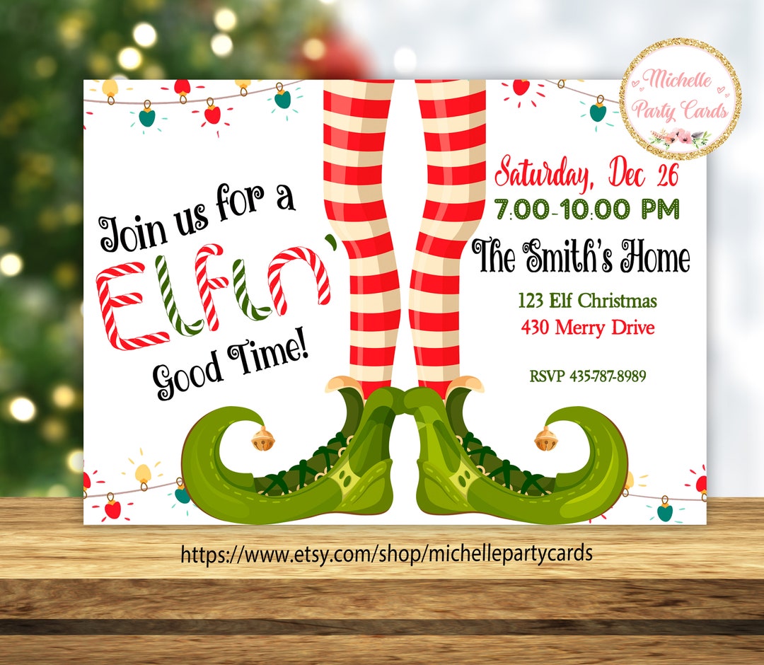 Elf Christmas Invitation, Christmas Party Invitation, Holiday Party ...