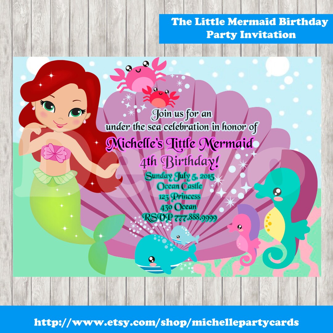 The Little Mermaid Birthday Party Invitation-ariel Invitation-princess ...