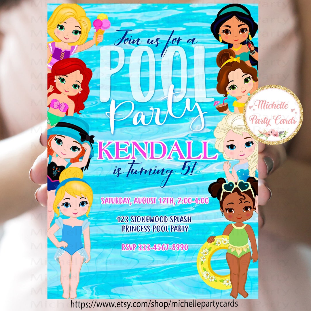 Princess Pool Party Invitation, Summer Birthday, Princess Invitation ...