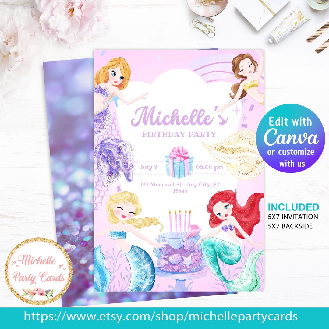 Mermaid Princess, Birthday Invitation, Princess Under Sea, Mermaid ...