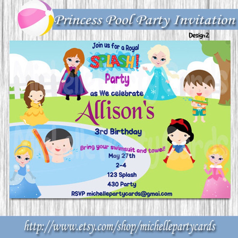 Princess Pool Party Invitation-splash Boys and Princess-pool - Etsy