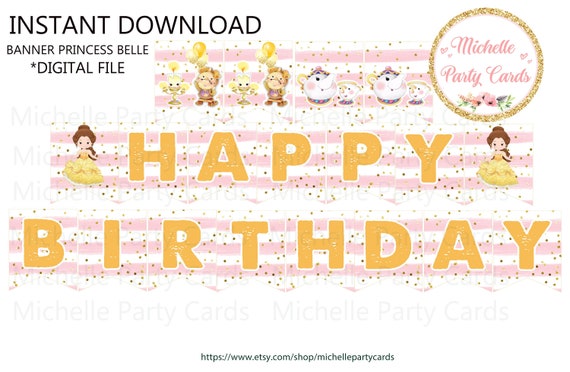 INSTANT DOWNLOAD Princess Belle Banner Princess Decorations | Etsy