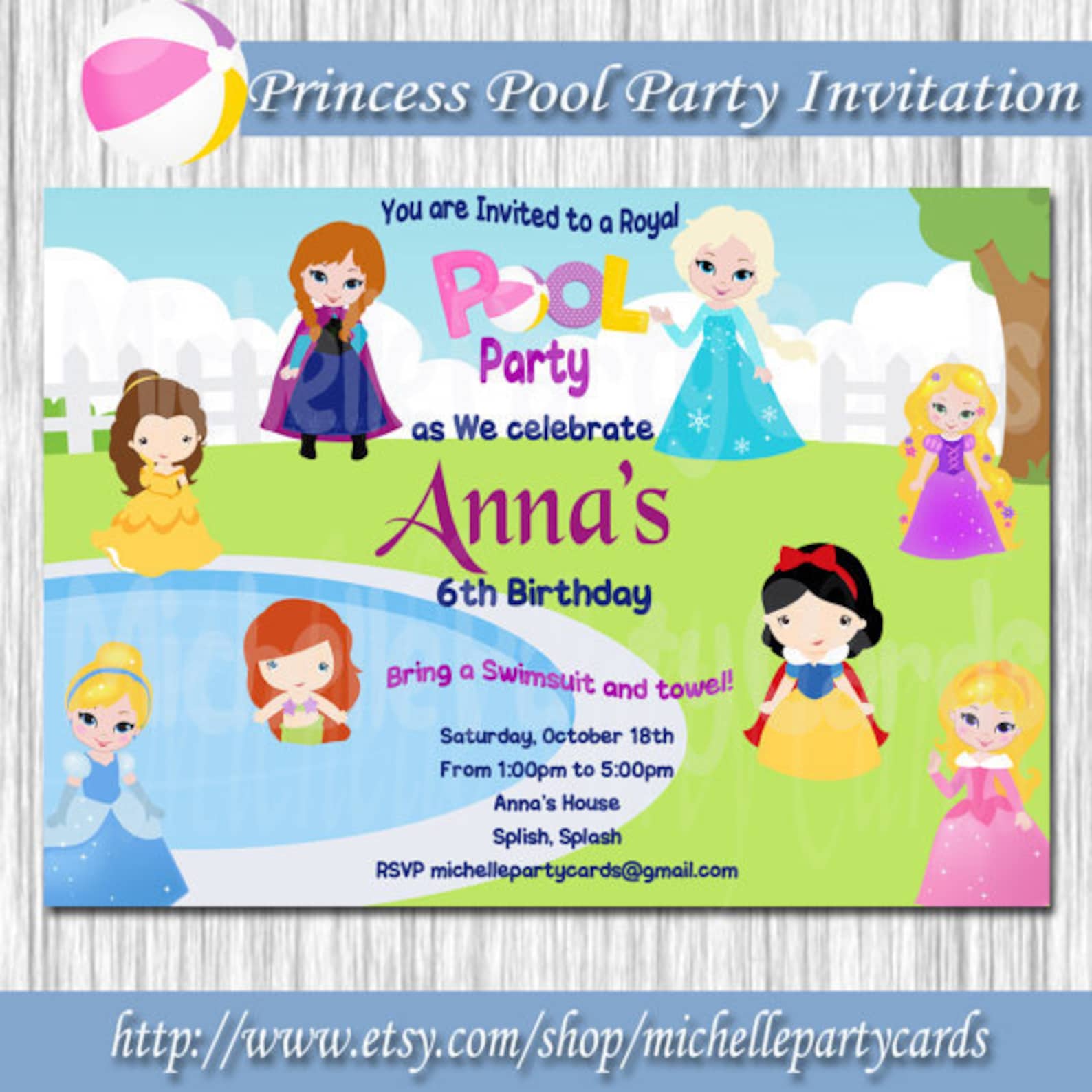 Princess Pool Party Invitation-splash Boys and Princess-pool - Etsy