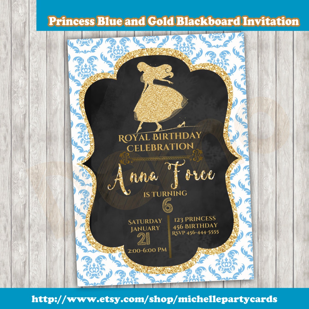 Princess Blue and Gold Blackboard Invitation Princess - Etsy