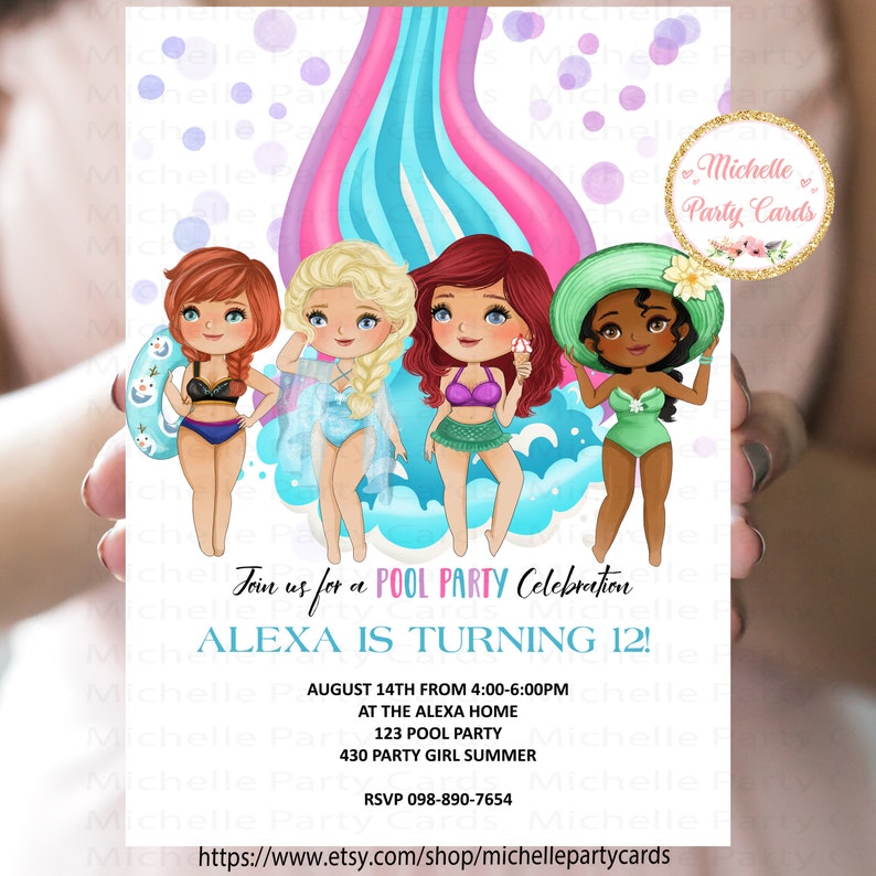 Princess Pool Party Invitation Princess Summer Princess - Etsy
