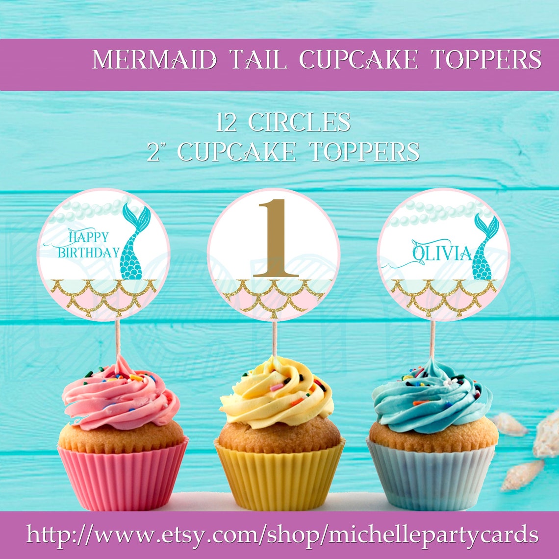 Mermaid Tail Cupcake Toppers Mermaid Labels Mermaid Toppers - Etsy