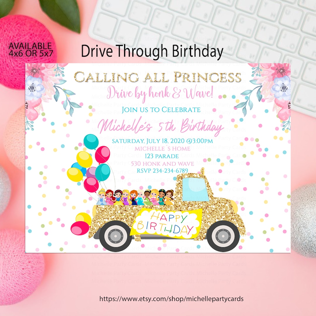 Drive Through Birthday Party, Princess Invitation, Quarantine Birthday ...