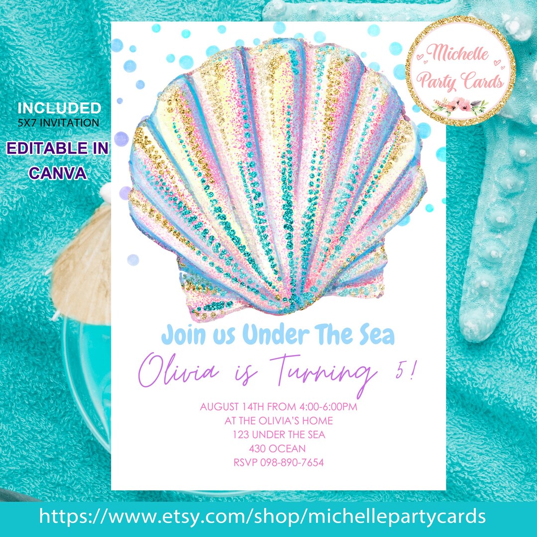 Editable Shell Invitation, Birthday, Shell Invite, Shellebrate Party ...