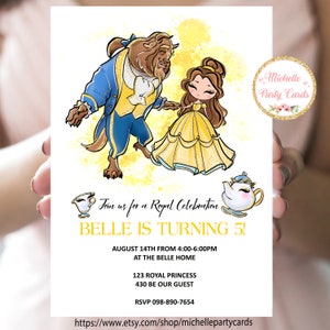 Princess Belle Invitation, Royal Party Celebration, Belle Invitation ...