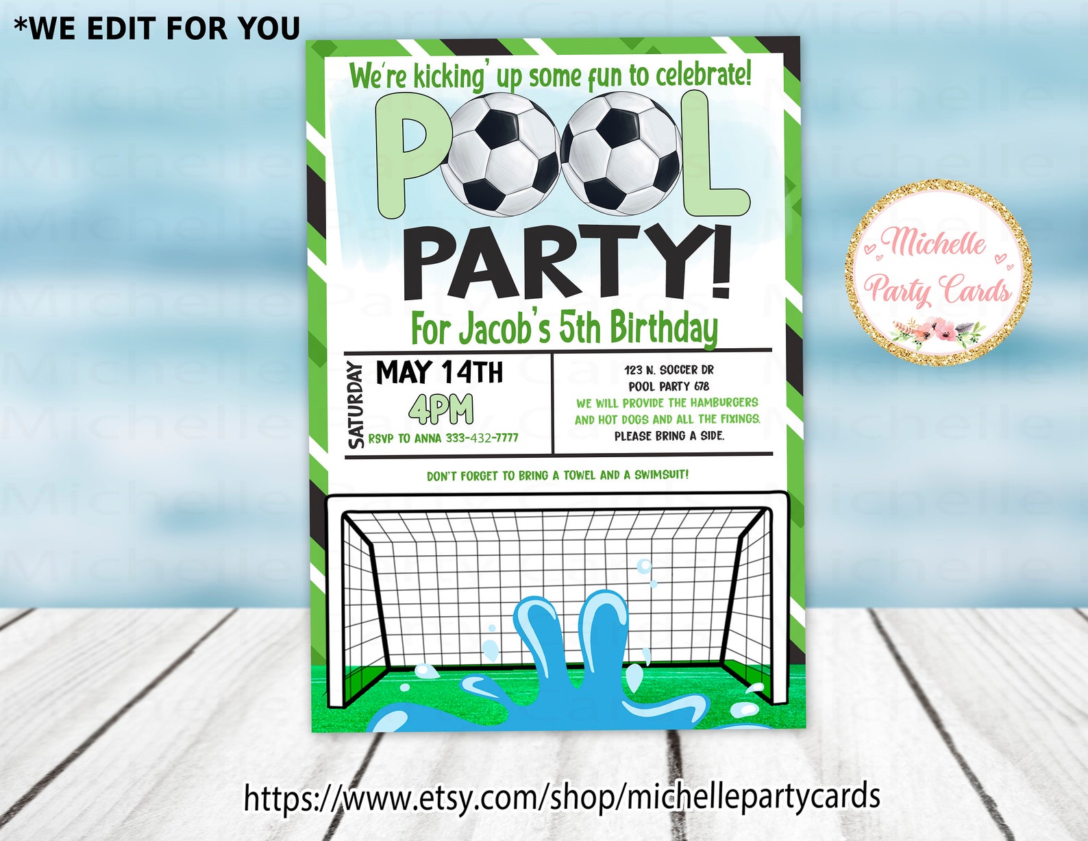 Soccer Pool Party Invitation Soccer Birthday Soccer Party - Etsy