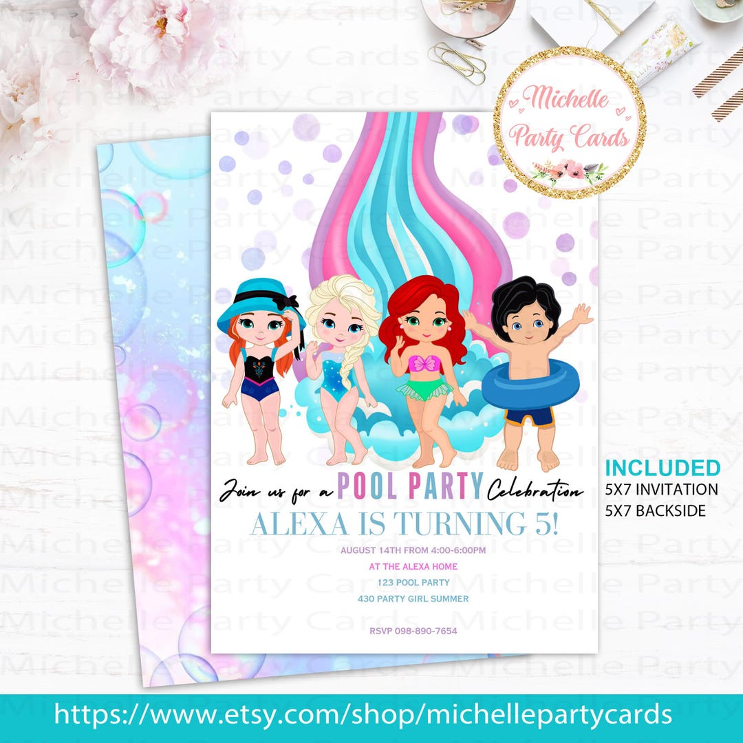 Princess and Prince Pool Party Invitation, Princess Invitation ...
