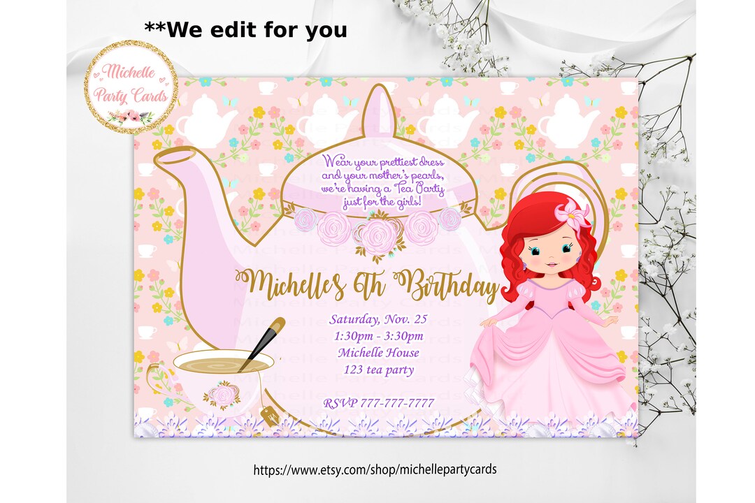 Princess Ariel Tea Party, Princess Invitation, Princess Tea Party ...