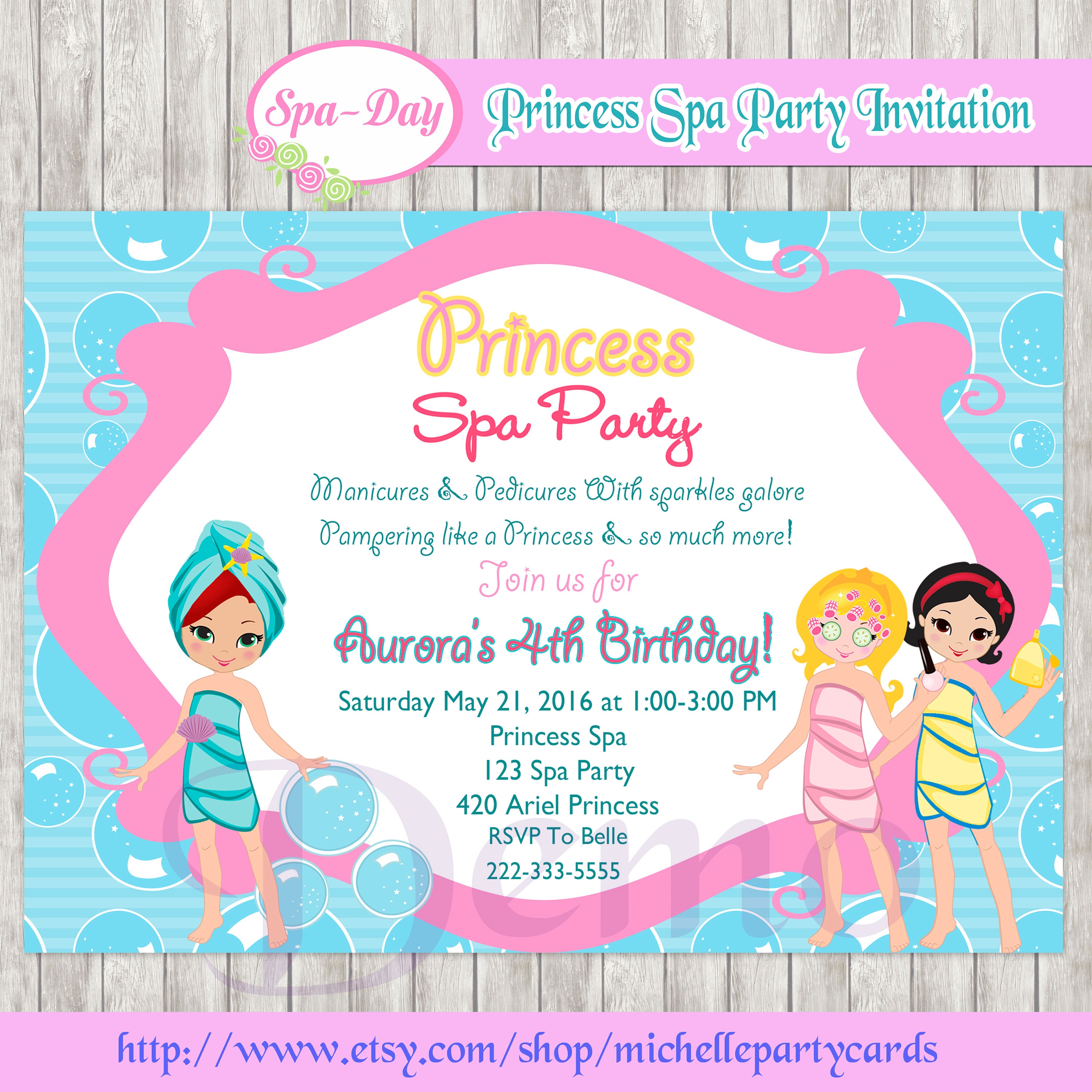 Princess Spa Party Invitation Spa Party Girl Spa Princess Etsy Princess Spa Party Invitation Spa Party Girl Spa Princess Etsy