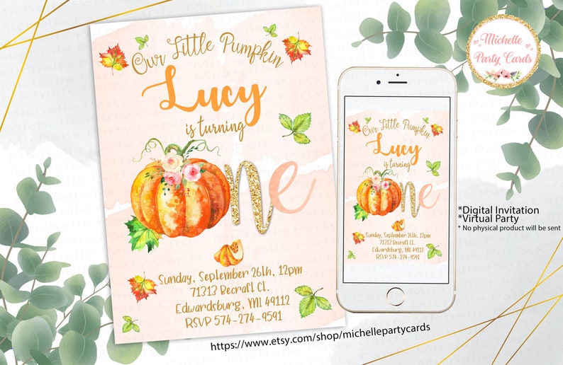 Pumpkin First Birthday Invitation Pumpkin Invitation Our - Etsy